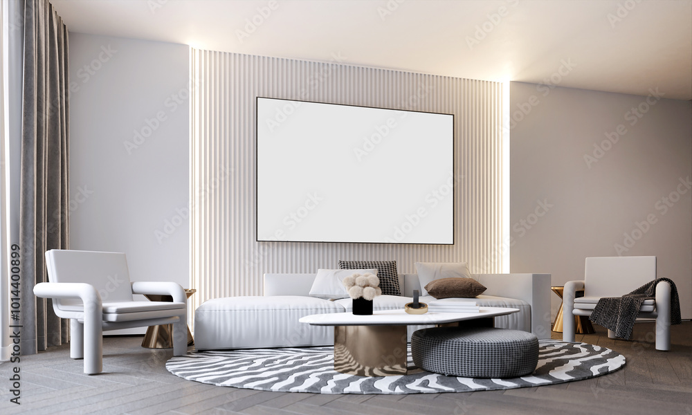 Home and living decor and modern white interior design with white sofa ...