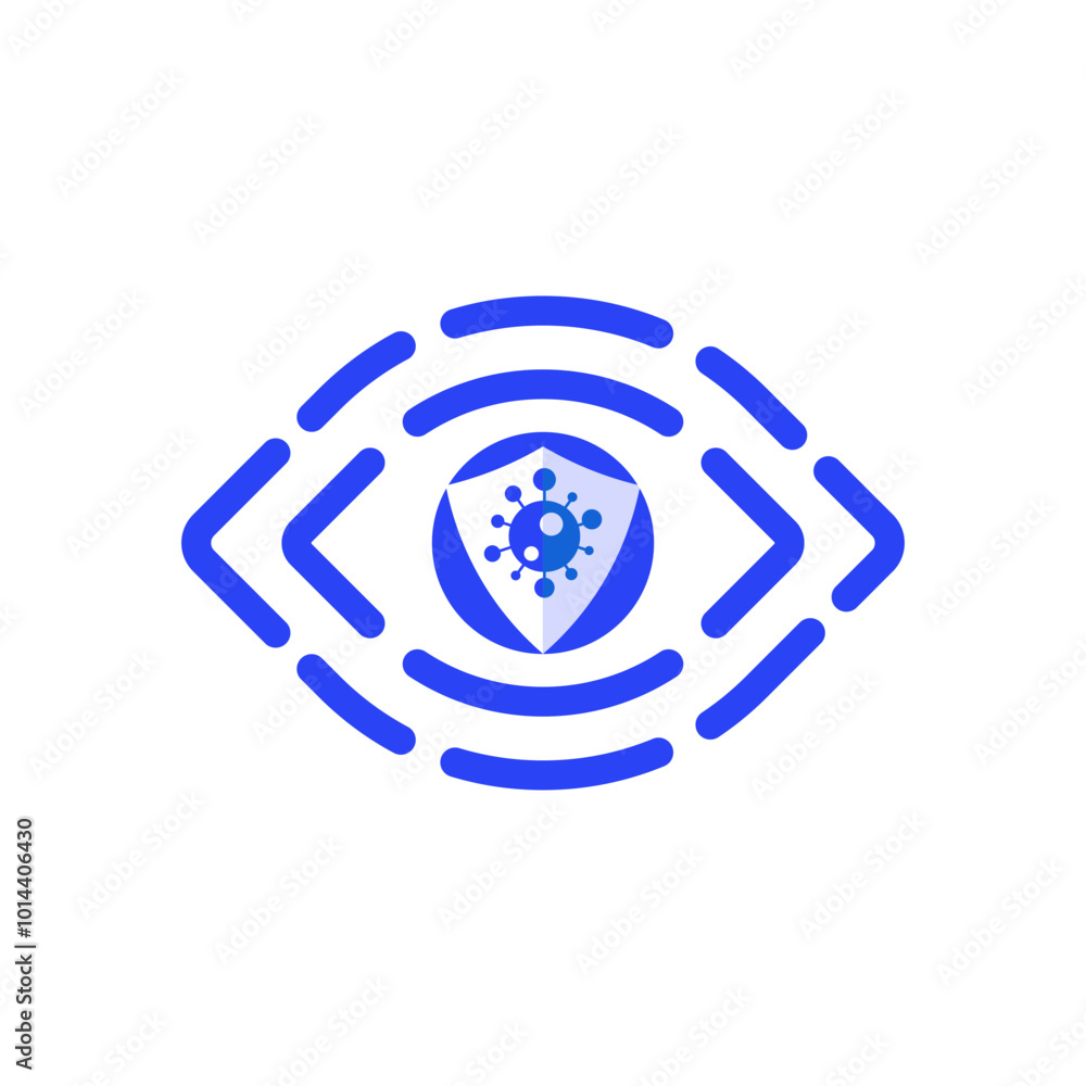 Virus in the middle of the logo with the shield inside the eye pupil ...