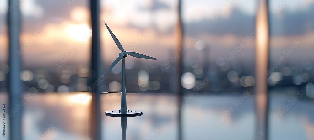 A scale model of a windmill turbine positioned on a table, illustrating ...