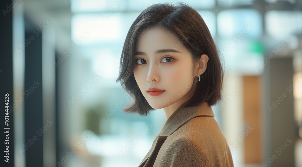 Elegant Chinese Businesswoman in Professional Attire Looking Ahead in ...