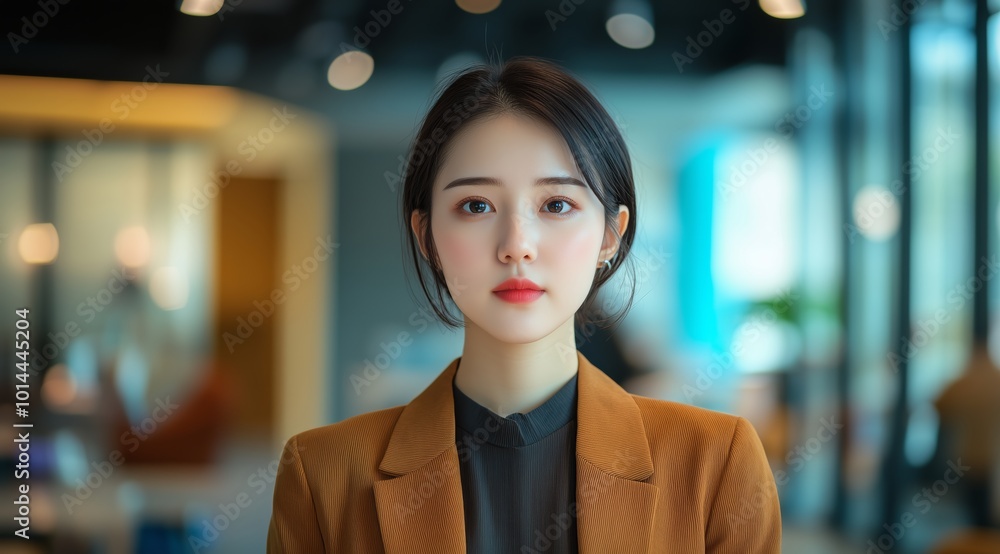 Elegant Chinese Businesswoman in Professional Attire Looking Ahead in ...