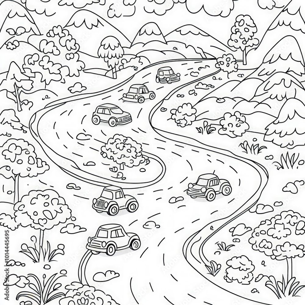 A fun race between different types of vehicles, coloring page for kids ...