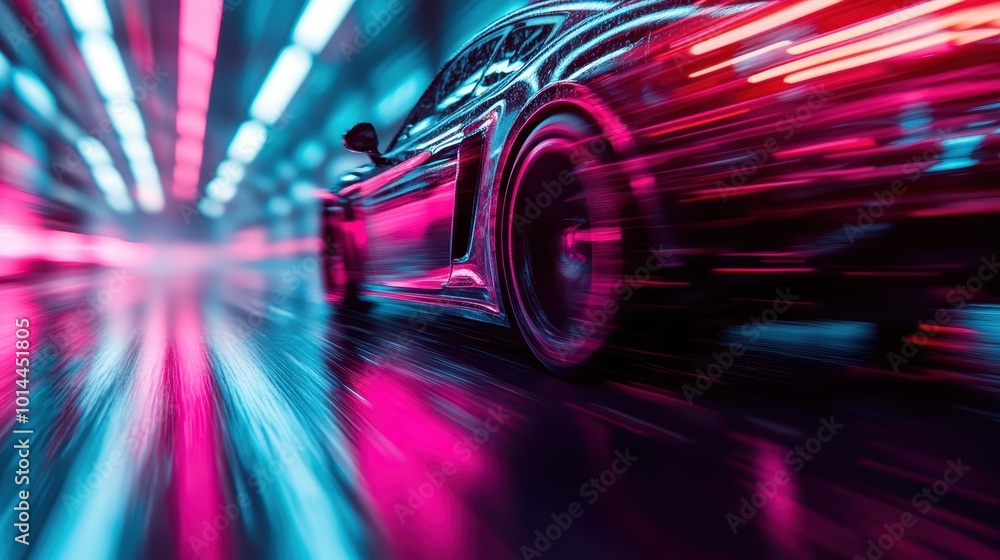 A dynamic and vibrant image of a futuristic car accelerating with ...