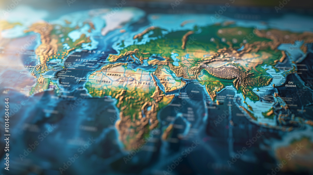 Global Geographic Features Highlighted on 3D World Map for Education ...