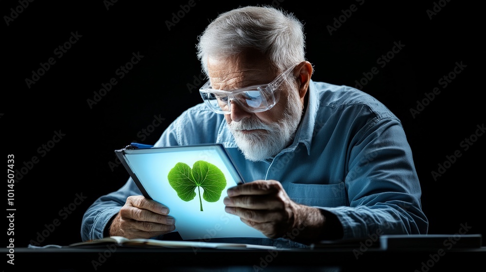 The Curious Scientist: A seasoned scientist, his face illuminated by ...