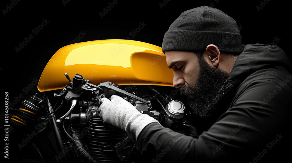 Mechanic's Devotion: A Focused Craftsman meticulously works on a custom ...