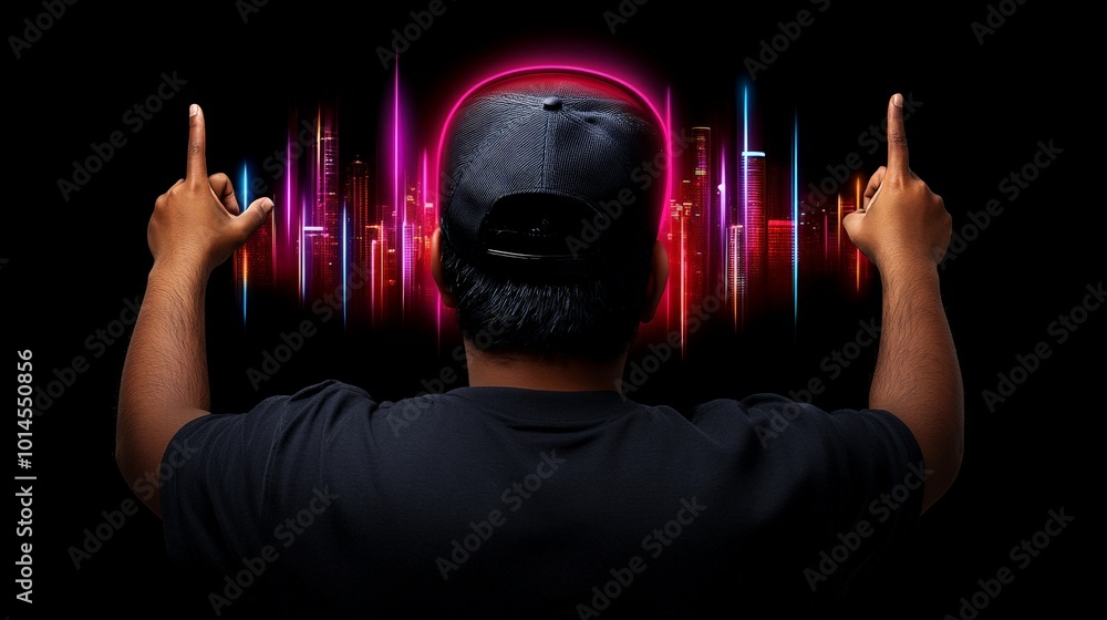 DJ in the Digital City: A vibrant image of a DJ manipulating sound ...