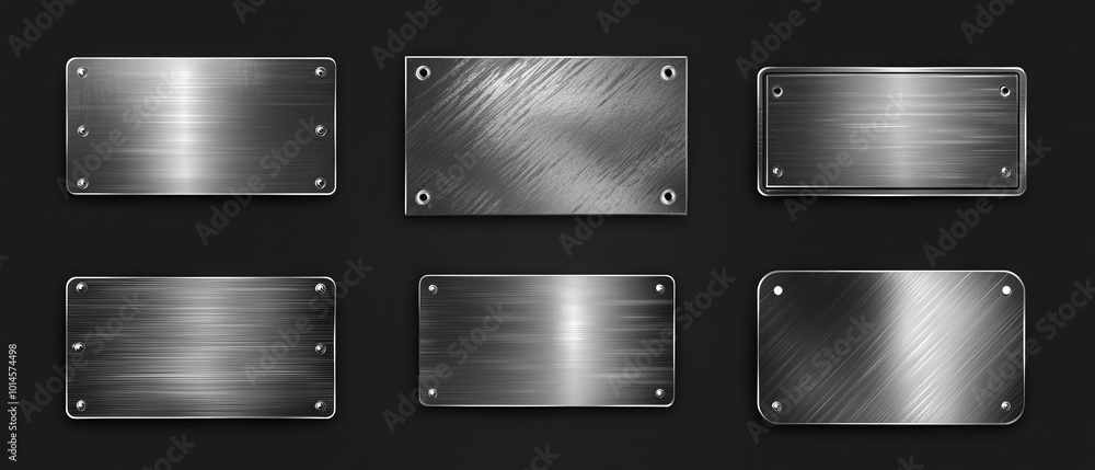 Metal banners. Realistic stainless steel boards with scratched grunge ...
