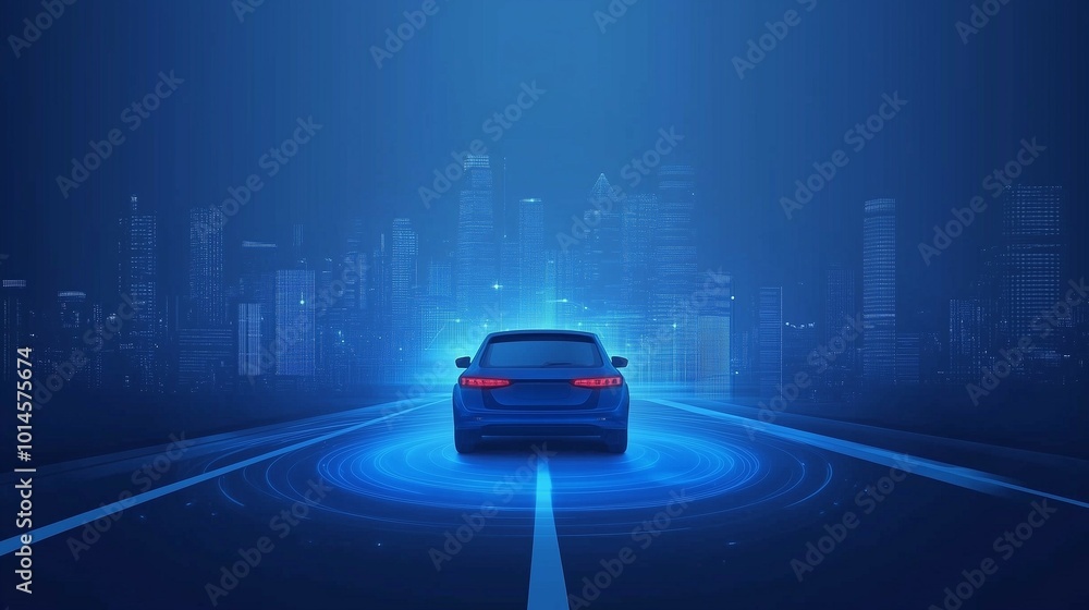 Futuristic driver less smart autonomous car with radar signal system on ...