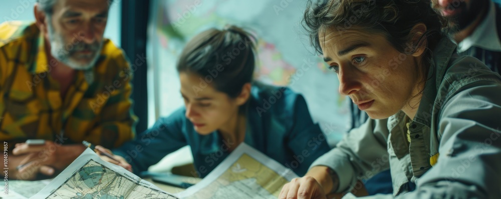 Cartographers and geographers discussing map layouts and color coding ...