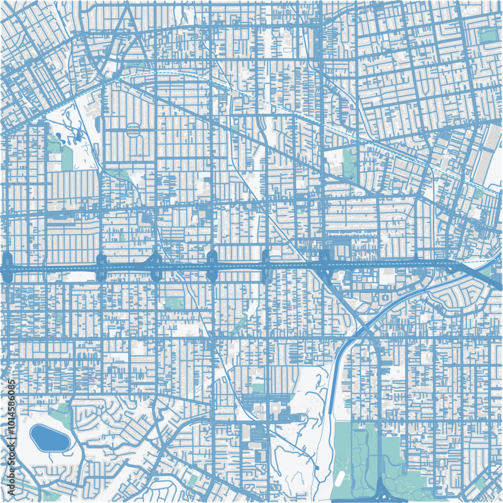 Map of Rosemead in California in a professional blue style. Contains ...