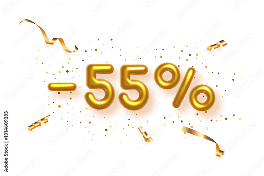 Gold numbers with sales discount 55 percentages. Season sale symbols in ...