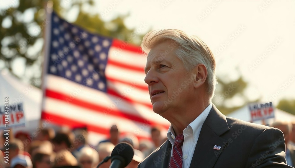 An older male politician in formal attire delivering a speech on a ...