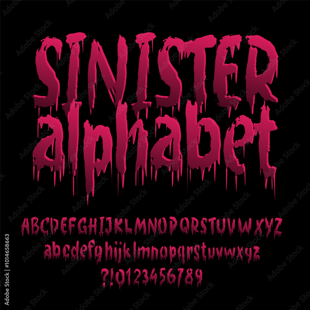 Sinister alphabet font. Bloody hand drawn letters and numbers ...