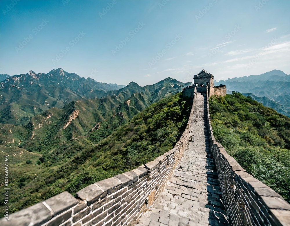 Aerial View of the Great Wall of China Winding Through the Lush Hills ...