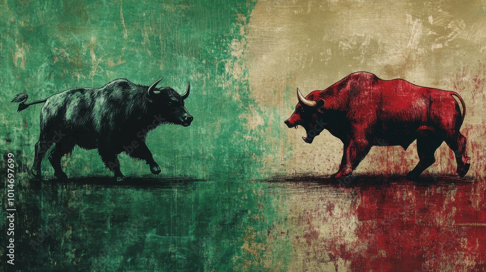 The concept of bull and bear markets in emerald and ruby colors Stock ...