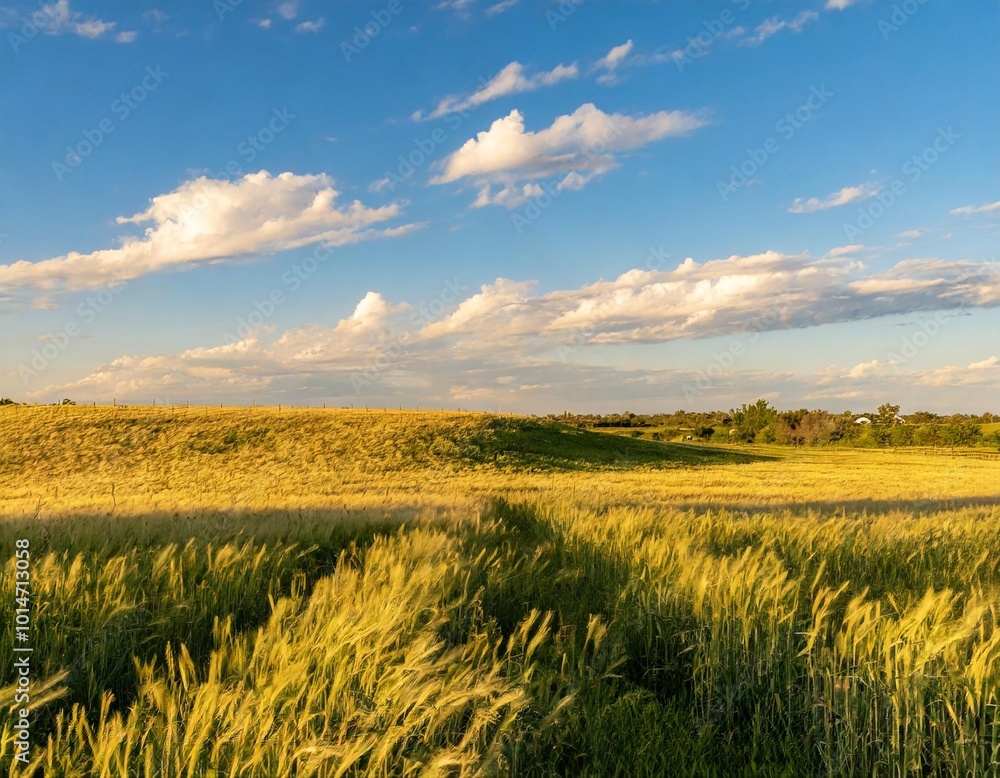 Wide Open Prairie With Golden Wheat Swaying in the Breeze, Underneath a ...