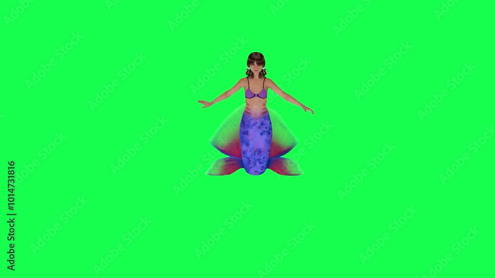 Beautiful red blue magical mermaid frolicking from opposite angle on ...