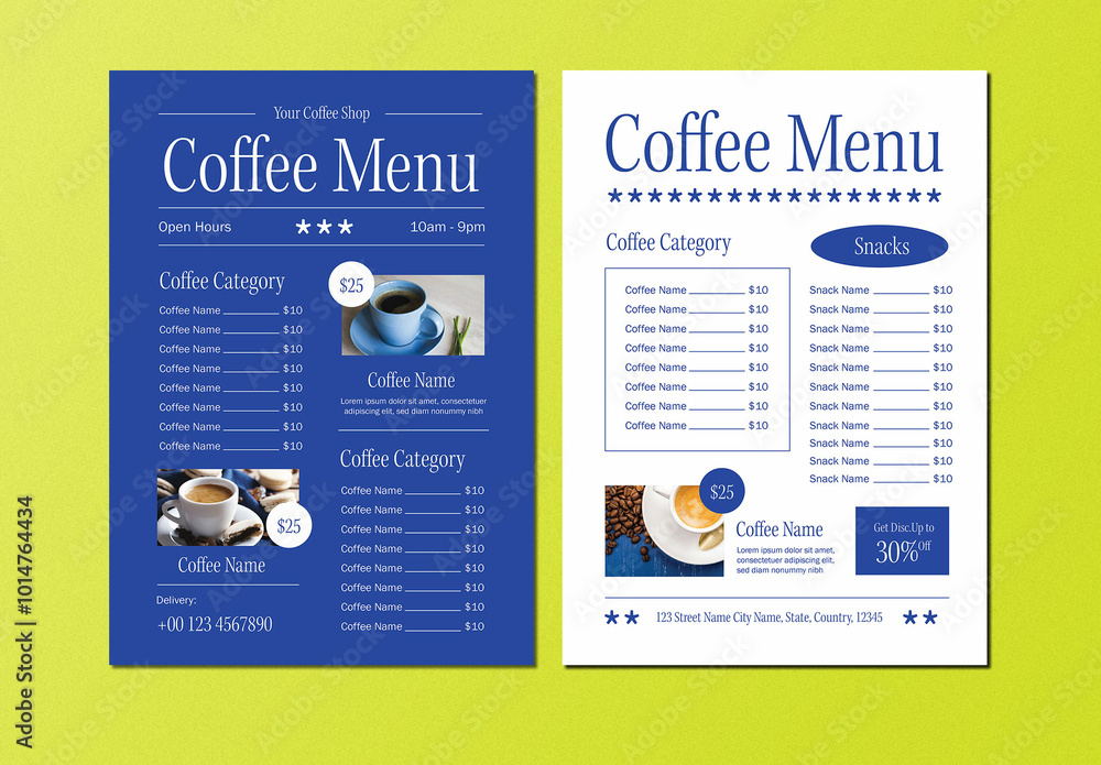 Blue Minimalist Modern Retro Coffee Shop Food Menu Stock Template ...
