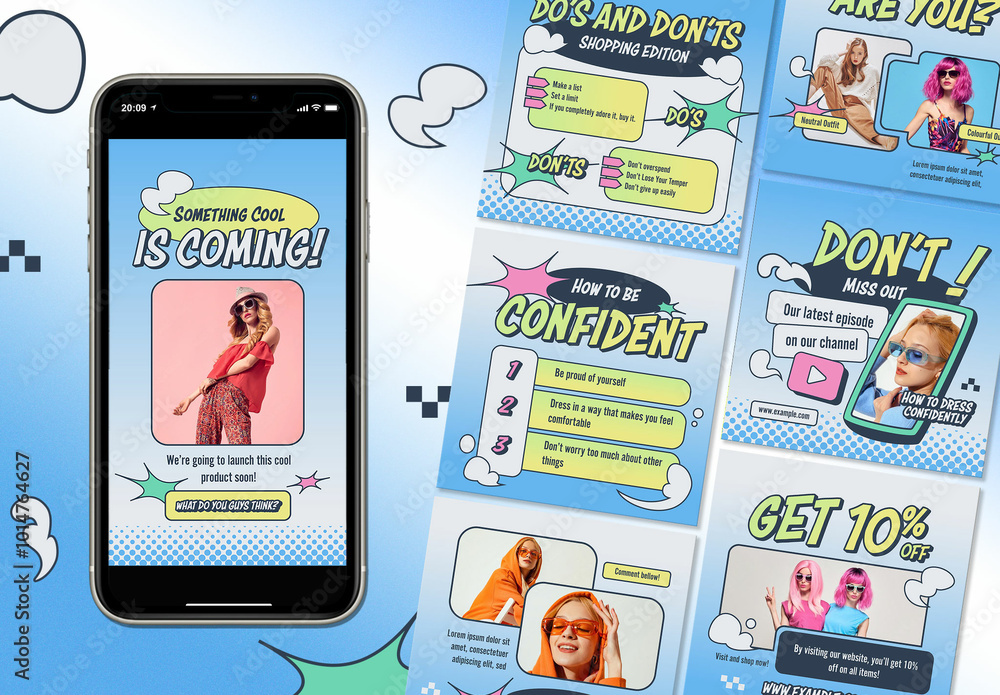 Blue Modern Neo Y2k Fashion Social Media Layout Stock Template | Adobe ...