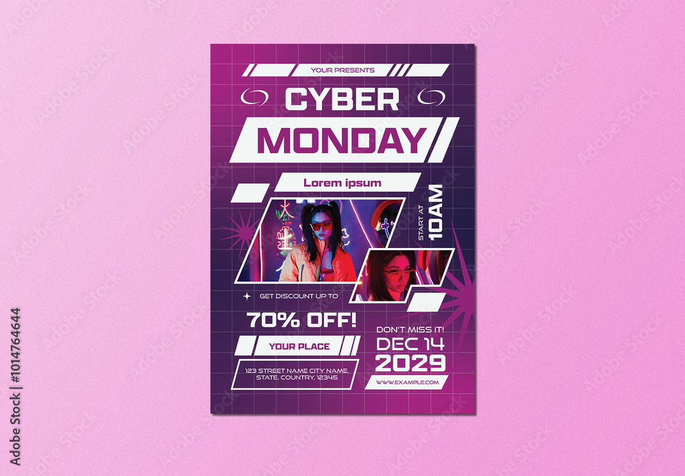 Purple Bold Cyberpunk Cyber Monday Flyer Layout Stock Template | Adobe ...