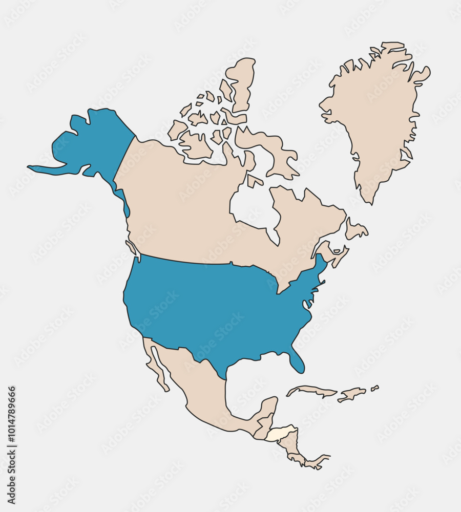 Simple North America map. Simple outline North America map. Template ...