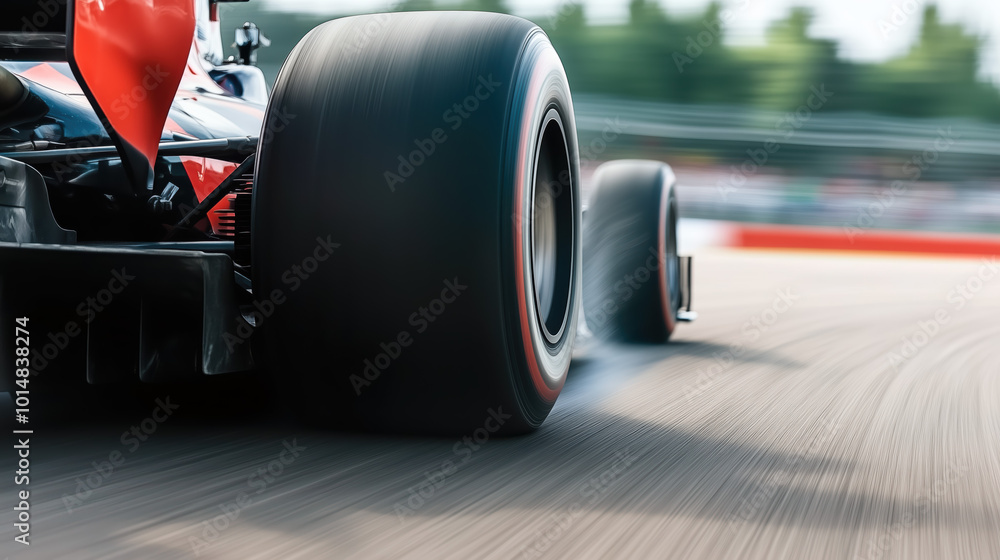 Fast moving race car tires on racetrack, showcasing speed and precision ...