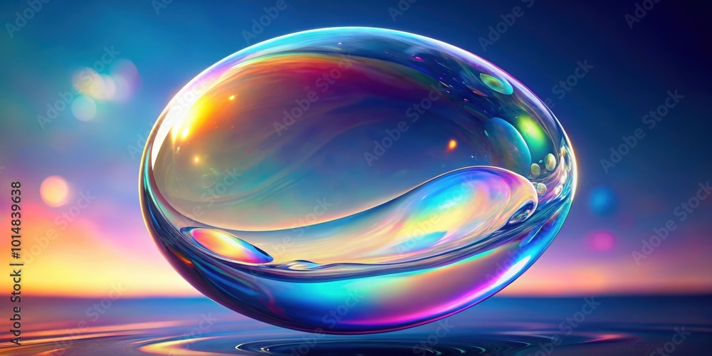 Clear iridescent fluid floating in zero gravity in a render, fluid, clear, iridescent, zero ...