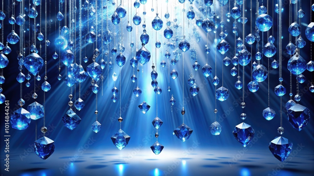 render of a rain of blue sapphires in light rays, blue, sapphire, rain ...