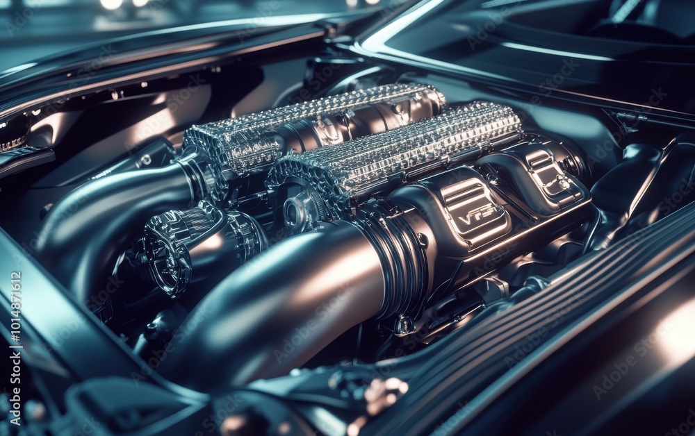 A high-quality rendering of a V12 5.2-liter twin-turbo engine designed ...