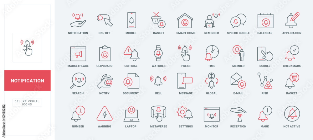 Notification bell and alert messages for attention to event, settings ...