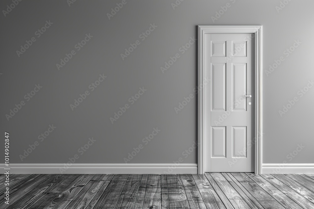 Doors for modern interior. Closed wooden door, metallic handle in the ...