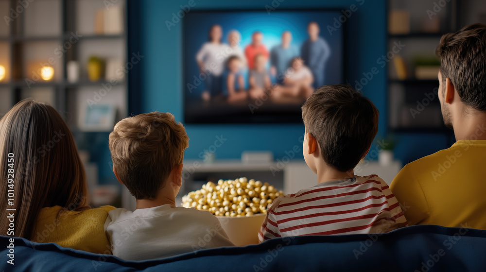 Family Movie Night: A family using a smart projector to watch a movie ...