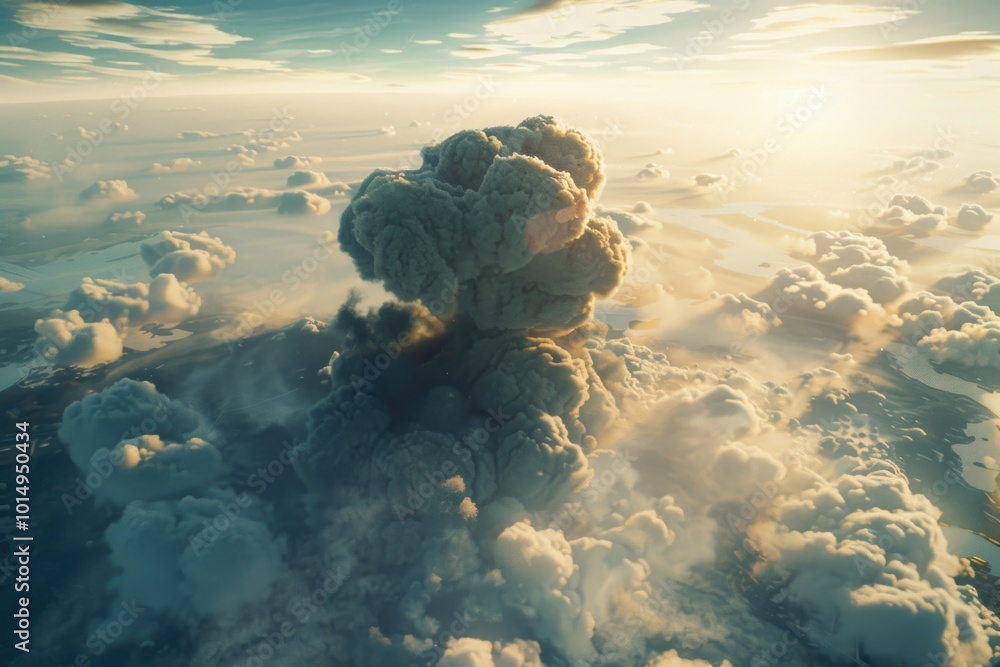 A dense cloud of smoke billowing upwards from the earth, likely caused ...