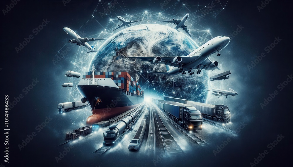 Various modes of transport encircling the globe, signifying the ...