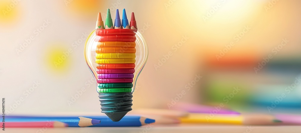 An art project of stacked crayons forming the shape of an incandescent ...