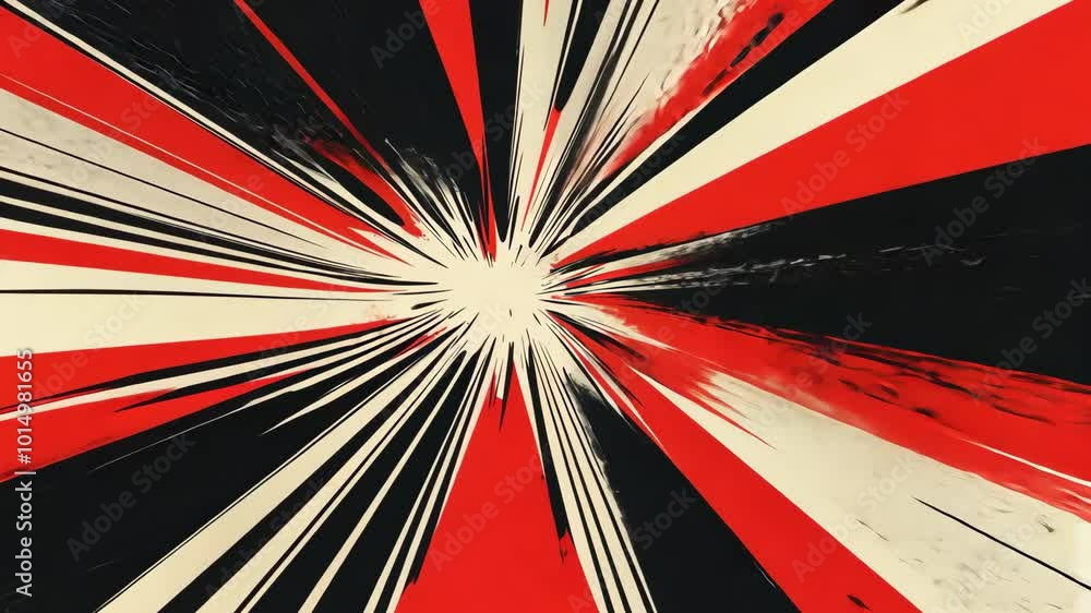 A close-up of a radial design featuring bold red, white, and black ...
