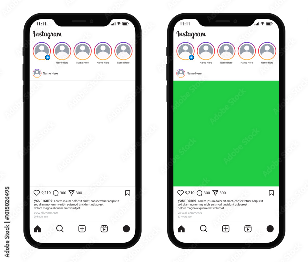 Instagram screen mockup set. Instagram social media template and ...