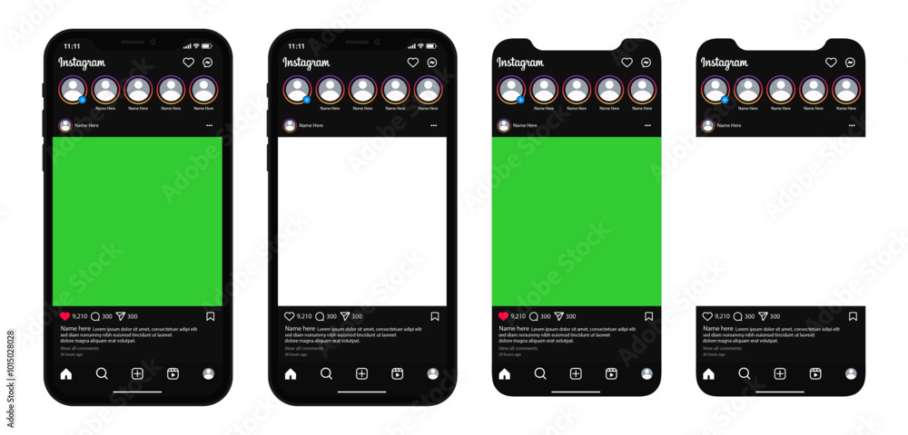 Instagram screen mockup set. Instagram social media template and ...