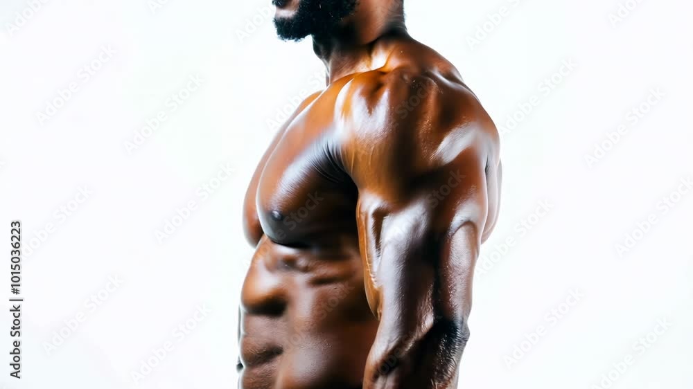 Muscular man poses against clean isolated white background. Defined ...