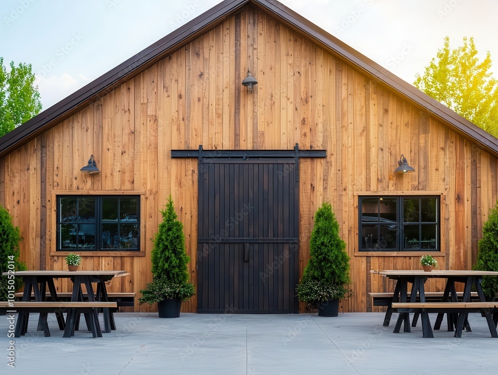 Farm-to-table restaurant with rustic wooden facade and barn-style ...