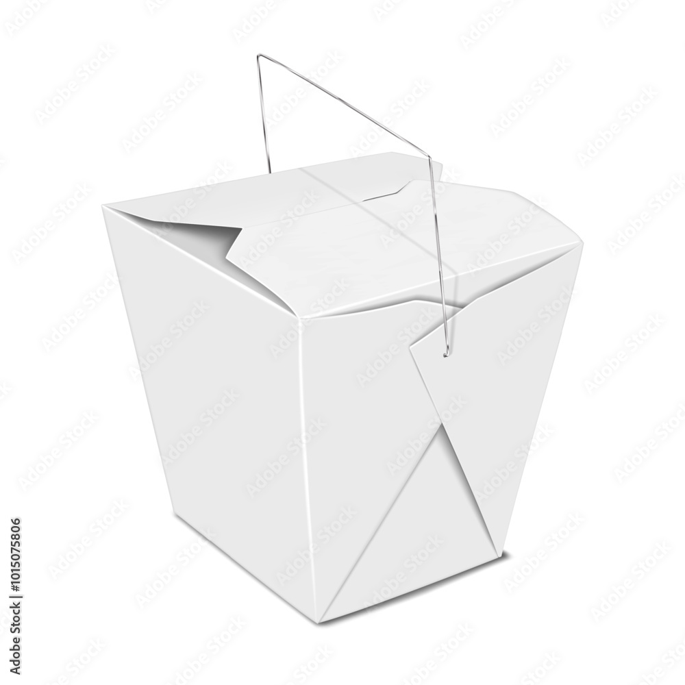 Chinese take out noodle box with metal wire handle. 3d mockup. Blank ...
