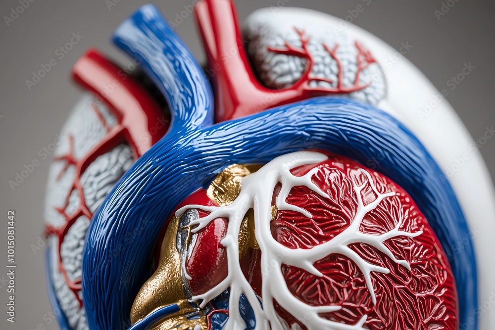 Close-up of the heart and major blood vessels, showing detailed ...