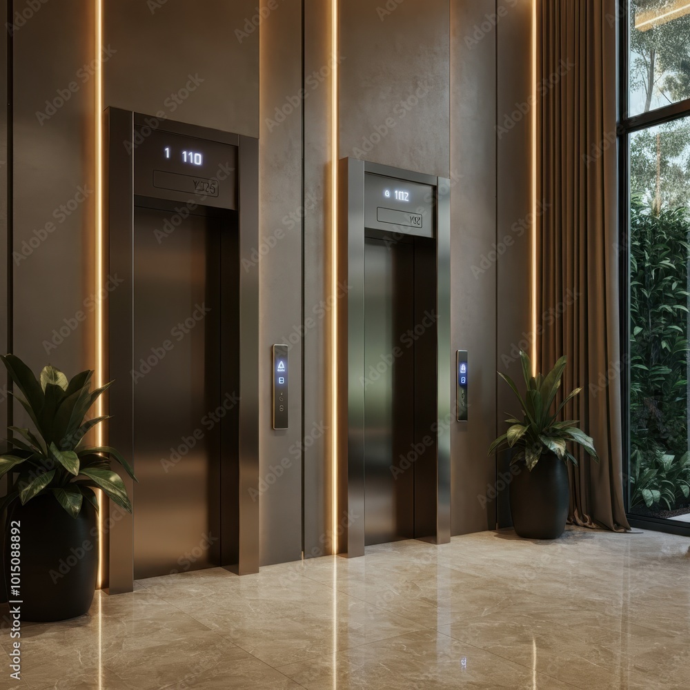 Modern, empty-glass elevator in a stylish shopping center Elevator ...