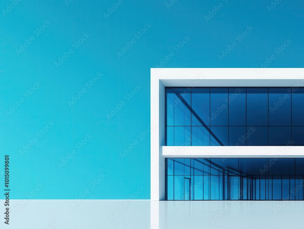 Minimalist skyscraper design with large glass windows and a flat roof ...