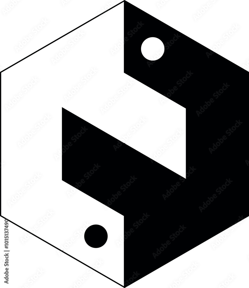 symbolic yin yang in a unique 3d hexagonal shape that gives illusion of ...