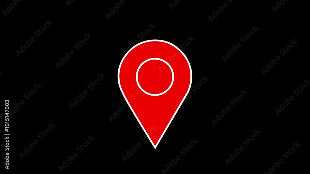 4k map red color location icon pointer animated with radio wave ...