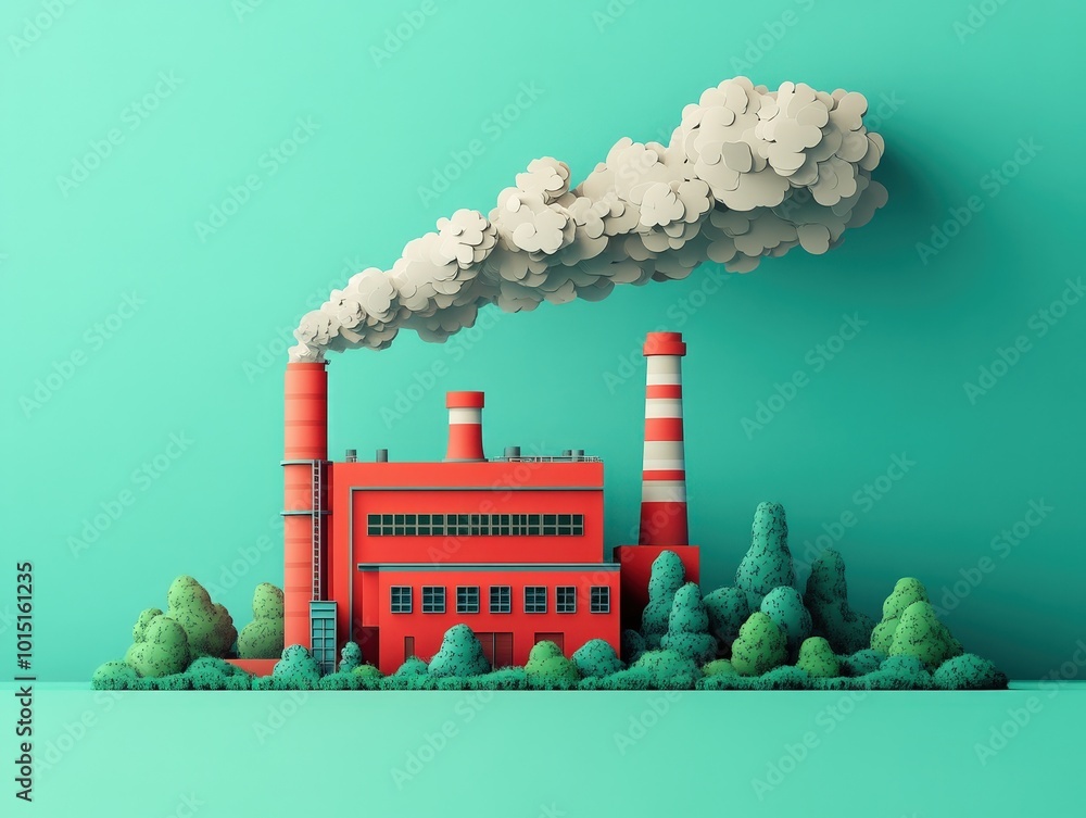 Eco-Friendly Anime Power Plant - Minimalist Vector Illustration with ...