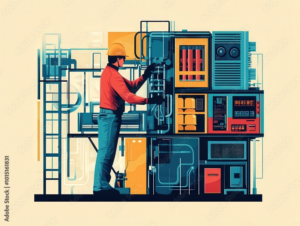 Cooling Tower Engineer: Minimalistic Retro Illustration in Graphic ...
