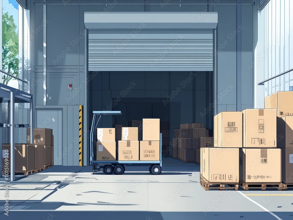 Warehouse Loading Dock: A serene illustration of a warehouse loading ...